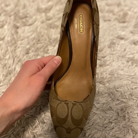 Coach | Shoes | Coach Tan Heels With Signature Design | Poshmark